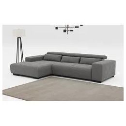 Ecksofa COTTA "Side L-Form, mit Kopfteilverstellung und Zierkissen" Sofas Gr. B/H/T: 304cm x 71cm x 186cm, Struktur soft, Recamiere links, Ohne elektrische Sitztiefenverstellung, grau (anthracite) optional motorische Sitztiefenverstellung