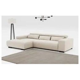 Ecksofa COTTA "Side L-Form, mit Kopfteilverstellung und Zierkissen" Sofas Gr. B/H/T: 304cm x 71cm x 186cm, Struktur soft, Recamiere links, Mit elektrischer Sitztiefenverstellung, beige optional motorische Sitztiefenverstellung