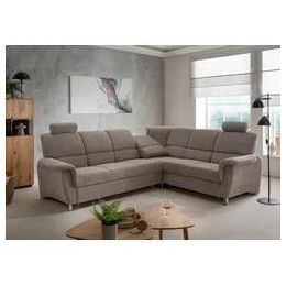 Ecksofa Home Affaire "Pisa L-Form, mit Schlaffunktion, Stauraum, 2x höhenverstellbare" Sofas Gr. B/H/T: 271cm x 95cm x 224cm, Cord, Bettfunktion links, grau (grau, braun) Kopfstützen und Relaxfunktion im Eckelement