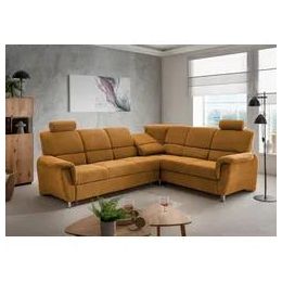 Ecksofa Home Affaire "Pisa L-Form, mit Schlaffunktion, Stauraum, 2x höhenverstellbare" Sofas Gr. B/H/T: 271cm x 95cm x 224cm, Cord, Bettfunktion links, goldfarben (gold) Kopfstützen und Relaxfunktion im Eckelement