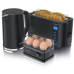 arendo Fr&uuml;hst&uuml;cks-Set Wasserkocher 1,5l, 4-Scheiben Toaster, 6er Eierkocher, Schwarz
