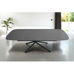 Esstisch 180 (240) x 90 cm grau matt Keramiktisch ausziehbar Mikado Gestell schwarz MELODIE