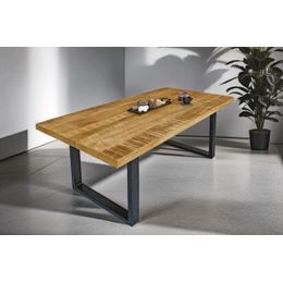 Esszimmertisch Mangoholz Rough massiv U-Gestell schwarz Esstisch 200 x 100 cm LIBRO