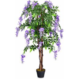 Kunstbaum mit Blueten Kunstpflanze Zimmerpflanze Kunstblume Dekopflanze kuenstlich lila - Costway