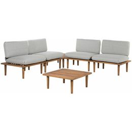 Beliani Lounge Set Hellbraun Akazienholz 5-Teilig 4 Sessel mit Couchtisch Auflagen Hellgrau Modern Outdoor Terrasse Balkon Gartenset Gartenmöbel Set