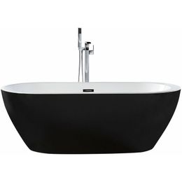 Beliani Freistehende Badewanne Schwarz 150 x 75 cm aus glänzendem Sanitäracryl ovale Form Badezimmerzubehör Elegantes Modernes Design