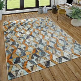 Paco Home - Wohnzimmer-Teppich, Kurzflor-Teppich Mit Rauten-Muster, In Gelb, Blau, Grau 120x170 cm