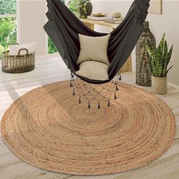 Paco Home Teppich Rund Wohnzimmer Jute Boho Ethno Muster Modern Handgefertigt Naturteppich 200 cm Rund, Natur 3