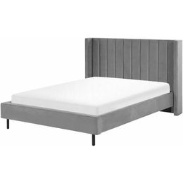 Beliani - Polsterbett Grau 140 x 200 cm Samtstoff Mit Lattenrost Glamour Doppelbett Königsbett Ehebett Schlafzimmer Elegant Modern