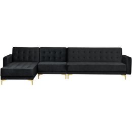 Beliani Sofa Schwarz Samtstoff L-Förmig Rechtsseitig für 5 Personen mit Schlaffunktion Modern Glamourös Schlafsofa Wohnzimmer Ausstattung Möbel