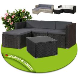 Polyrattan Lounge Punta Cana m – Sitzgruppe für 3-4 Personen – Schwarz / Grau – Gartenmöbel Set / Gartenlounge mit Sofa, Tisch & Hocker - Juskys