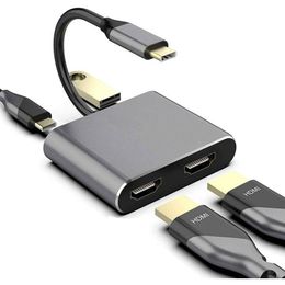 4-in-1-USB-Adapter, Typ-C auf Dual-HDMI, USB3.1-Dockingstation-HDMI-Splitter