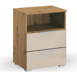 Nachtkommode Rauch "Nachttisch Nachtkonsole Nachtschrank KOLUNA mit Glasfront" Sideboards Gr. B/H/T: 47cm x 62,0cm x 42,0cm, 2 St., beige (eiche artisan/glas champagner) mit 2 Schubladen und Nische für viel Stauraum MADE IN GERMANY