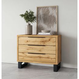 Kommode Home Affaire "Bronne, 99,5x83x45cm Schubladenkommode, Metallgriffe" Sideboards Gr. B/H/T: 99,5cm x 83cm x 45cm, 3 St., braun (wotan eiche) Metallfüße Kufenform, Sideboard 3 Schubladen, Schlafzimmerkommode