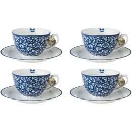 Cappuccinotasse LAURA ASHLEY BLUEPRINT COLLECTABLES "Sweet Allysum" Trinkgefäße Gr. Ø 9,5cm x 7,1cm, 260 ml, 8 tlg., blau (blau, weiß) 4 Tassen, Untertassen