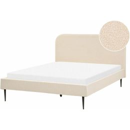 Beliani - Bett Hellbeige Bouclé mit Lattenrost 140 x 200 cm Metallfüße Schwarz Hohes Kopfteil Retro Glamourös Polsterbett Doppelbett Schlafzimmer