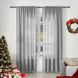 WOLTU 2er Gardinen Leinenoptik Vorhänge Halbtransparent Gardine mit Kräuselband für Schlafzimmer Wohnzimmer 135x175 cm Grau