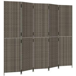 vidaXL - Paravent 5-tlg. Grau Poly Rattan