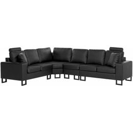 Beliani Ecksofa Schwarz Echtleder L-Förmig Rechtsseitig mit Höhenverstellbaren Kopfstützen Metallgestell Silber Modern Luxuriös Wohnzimmer Ledersofa