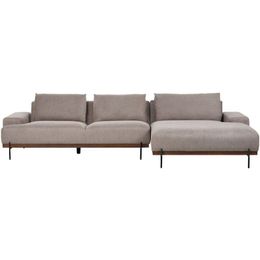 Beliani 3-Sitzer Ecksofa Hellbraun Stoff L-Förmig mit Chaiselongue Links Hohe Schwarze Metallfüße Breite Sitzfläche und Armlehnen Lose Rückenkissen