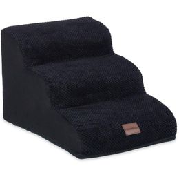 Relaxdays - Hundetreppe 3 Stufen, für Hunde & Katzen, hbt: 33 x 41 x 54 cm, weiche Haustiertreppe, Bett und Couch, schwarz