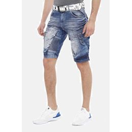 Cipo & Baxx Shorts CIPO & BAXX "Shorts" Gr. 29, Normalgrößen, blau, Herren, 98% Baumwolle;2% Elasthan, unifarben, Hosen, mit lässigem Rippenmuster, CK-189