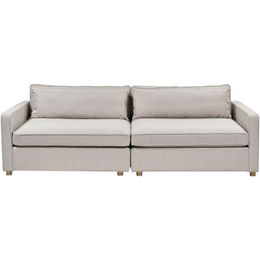 Beliani 3-Sitzer Sofa Beige Stoffbezug mit Sitzkissen Lose Rückenkissen Schmale Armlehnen Freistehend Modern Wohnzimmer Ausstattung