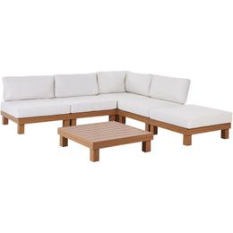 Beliani Lounge Set Hellbraun Aluminium 6-teilig für 5 Personen mit Kissen Modul 4er Sofa Ottomane und Couchtisch Outdoor Terrasse Garten Ausstattung