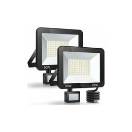 50W Outdoor led Flutlicht Bewegungsmelder 2 Stück-5000LM 6000K Kaltweiß Außenbeleuchtung - Tigrezy