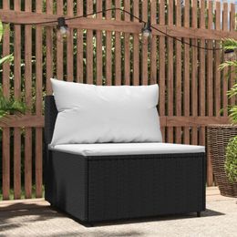 Garten-Mittelsofa mit Kissen Schwarz Poly Rattan