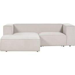 Beliani Ecksofa Beige Stoff L-förmig 2-Sitzer Sofa mit Chaiselongue Rechtsseitig Wohnzimmermöbel Modern Wohnzimmer Ausstattung Wohnecke Sitzecke