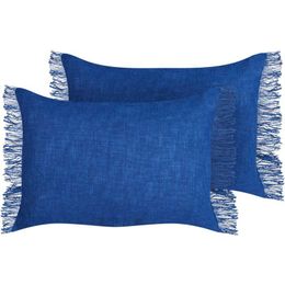 Beliani - Dekokissen 2er Set Marineblau Baumwollbezug mit Füllung 35x50 cm Rechteckig mit Fransen Einfarbig Modern Sofakissen Wohnzimmer Schlafzimmer