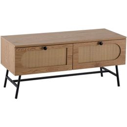 FineBuy - Lowboard 100x45x40 cm TV-Kommode mit Eiche-Dekor & Rattan, Design TV-Schrank Hoch mit Schubladen, Fernsehtisch Fernsehschrank,