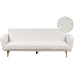 Beliani 3-Sitzer Sofa Cremeweiß Bouclé Stoffbezug mit Holzbeinen Schlaffunktion Verstellbar Rechteckig Skandinavisch Modern Wohnzimmer Schlafsofa