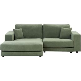 Beliani Ecksofa Grün Stoff L-förmig 3-Sitzer Sofa mit Liege Chaiselongue Rechtsseitig Wohnzimmermöbel Modern Wohnzimmer Wohnecke Sitzecke