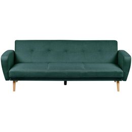 Beliani 3-Sitzer Sofa Dunkelgrün Stoffbezug mit Holzbeinen Schlaffunktion Verstellbar Rechteckig Skandinavisch Modern Wohnzimmer Ausstattung Schlafsofa