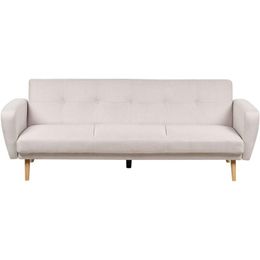 Beliani 3-Sitzer Sofa Hellbeige Stoffbezug mit Holzbeinen Schlaffunktion Verstellbar Rechteckig Skandinavisch Modern Wohnzimmer Ausstattung Schlafsofa