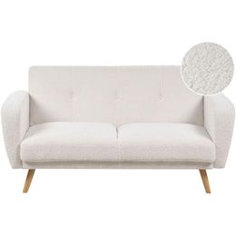 Beliani 2-Sitzer Sofa Cremeweiß Bouclé Stoffbezug mit Holzbeinen Schlaffunktion Verstellbar Rechteckig Skandinavisch Modern Wohnzimmer Schlafsofa