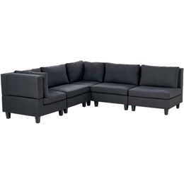 Beliani 5-Sitzer Ecksofa Rechtsseitig Schwarz Stoffbezug mit Kissen Schwarze Beine Modular Modern Modulsofa Wohnlandschaft Wohnzimmer Wohnecke