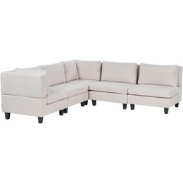 Beliani 5-Sitzer Ecksofa Rechtsseitig Hellbeige Stoffbezug mit Kissen Schwarze Beine Modular Modern Modulsofa Wohnlandschaft Wohnzimmer Wohnecke