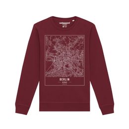 Watapparel Sweatshirt ' City maps Berlin Landkarte ' Herren Gr&ouml;&szlig;e S burgunder / wei&szlig;meliert