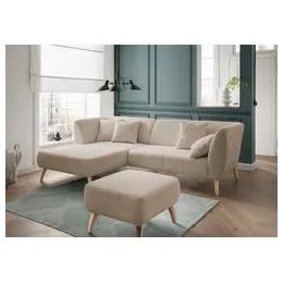 Ecksofa Inosign "Colori L-Form" Sofas Gr. B/H/T: 264cm x 80cm x 160cm, Luxus-Microfaser weich, Recamiere links, Fußfarbe natur-Recamiere links, beige Holzfußfarbe wählbar, inkl. 4x Zierkissen