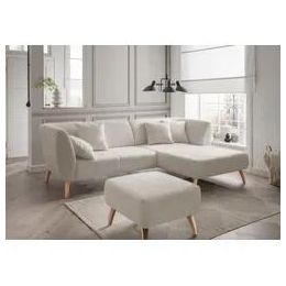 Ecksofa Inosign "Colori L-Form" Sofas Gr. B/H/T: 264cm x 80cm x 160cm, Microfaser, Recamiere rechts, Fußfarbe natur-Recamiere rechts, beige (creme) Holzfußfarbe wählbar, inkl. 4x Zierkissen