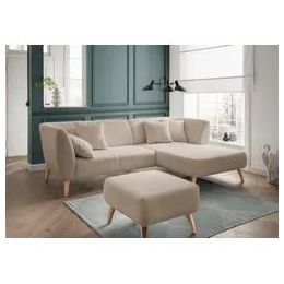 Ecksofa Inosign "Colori L-Form" Sofas Gr. B/H/T: 264cm x 80cm x 160cm, Luxus-Microfaser weich, Recamiere rechts, Fußfarbe natur-Recamiere rechts, beige Holzfußfarbe wählbar, inkl. 4x Zierkissen