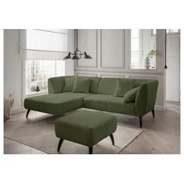 Ecksofa Inosign "Colori L-Form", grün (moosgrün), B:264cm H:80cm T:160cm, 100% Polyester, Sofas, Holzfußfarbe wählbar, inkl. 4x Zierkissen