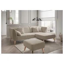 Ecksofa Inosign "Colori L-Form" Sofas Gr. B/H/T: 264cm x 80cm x 160cm, Microfaser, Recamiere rechts, Fußfarbe natur-Recamiere rechts, beige Holzfußfarbe wählbar, inkl. 4x Zierkissen