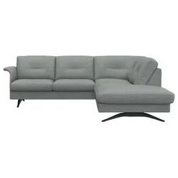 Ecksofa FLEXLUX "Glow, super bequem durch hochwertigem Sitzaufbau mit Federkern, L-Form" Sofas Gr. B/H/T: 236cm x 81cm x 224cm, Bouclé, Ottomane links, Armlehnen in geölter Eiche, blau (sky blau) Modernes skandinavisches Design