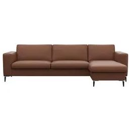 Ecksofa FLEXLUX "Fiore, superbequemer Sitzkomfort durch Kaltschaum im Sitz, L-Form" Sofas Gr. B/H/T: 262cm x 85cm x 92cm, Echtleder, Chaiselongue rechts, braun (old chesnut) breite Armlehnen, Füße Alu+schwarz