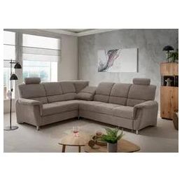 Ecksofa Home Affaire "Pisa L-Form, mit Schlaffunktion, Stauraum, 2x höhenverstellbare" Sofas Gr. B/H/T: 271cm x 95cm x 224cm, Cord, Bettfunktion rechts, grau (grau, braun) Kopfstützen und Relaxfunktion im Eckelement