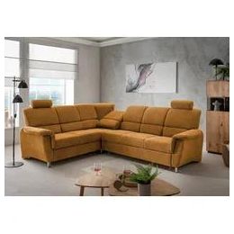 Ecksofa Home Affaire "Pisa L-Form, mit Schlaffunktion, Stauraum, 2x höhenverstellbare" Sofas Gr. B/H/T: 271cm x 95cm x 224cm, Cord, Bettfunktion rechts, goldfarben (gold) Kopfstützen und Relaxfunktion im Eckelement